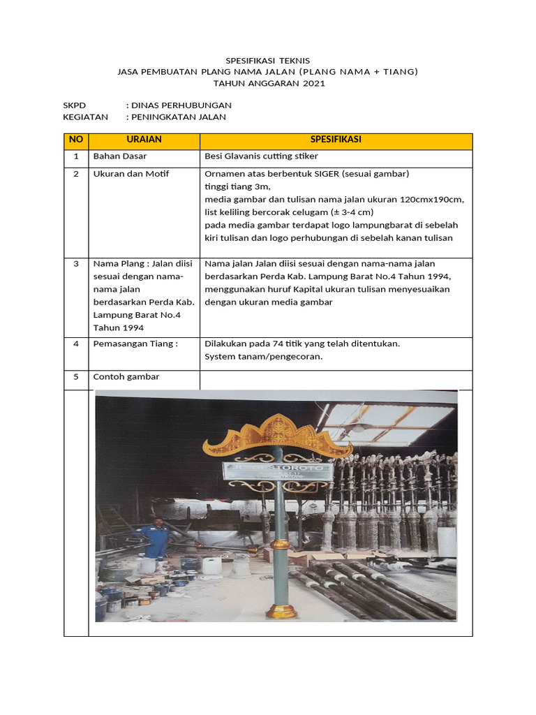 Spesifikasi Plang Nama Jalan 2021 | PDF