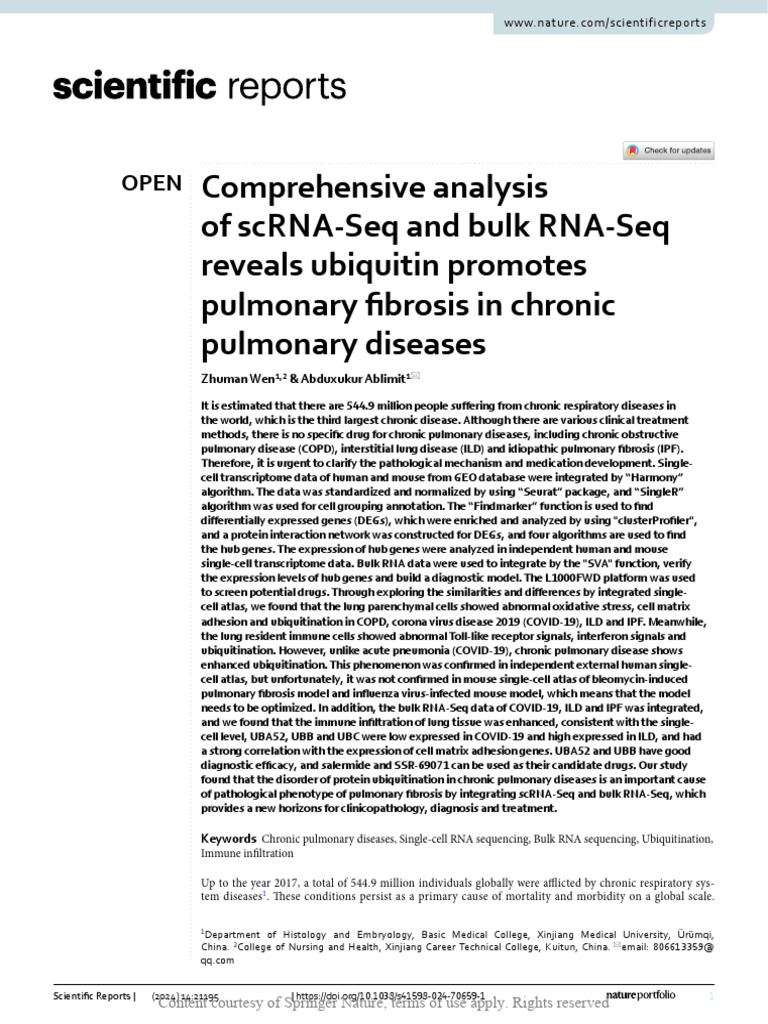 Comprehensive Analysis of Sc Rna Seq and Bulk Rna Seq Reveals Ubiquitin ...