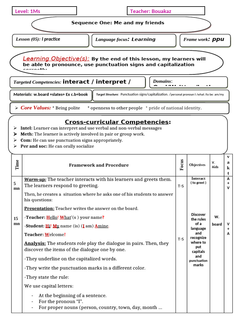 1MS - Pre Sequence Lesson - Punctuation - by Teacher Kouadria Ramzi ...