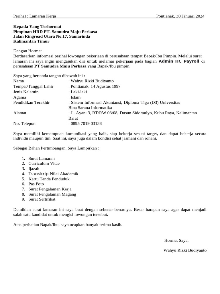 Format Lamaran Compres | PDF