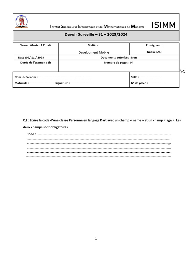DS1 Programmation Mobile | PDF