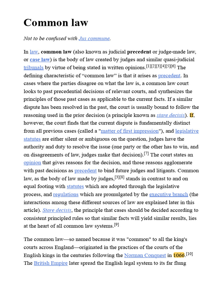 Common Law An Overview - Wikipedia | PDF | Common Law | Precedent