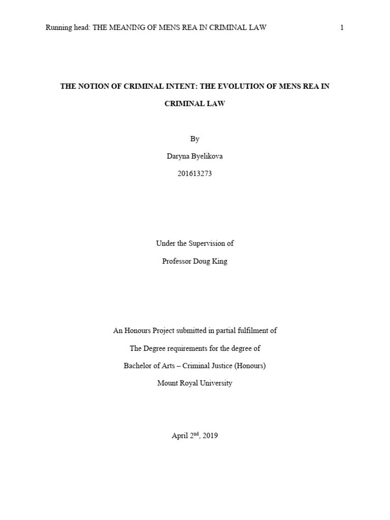 Notion of Criminal Intent The Evolution of Mens Rea in Criminal Law ...