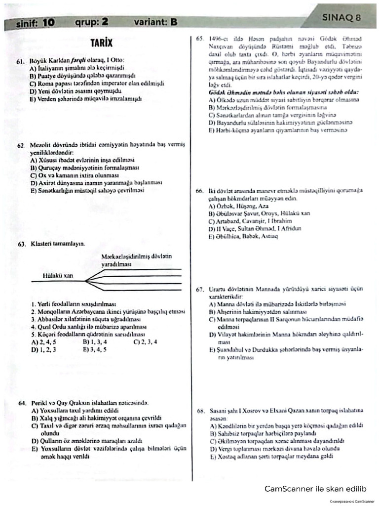 Güvən Tarix 2025 Sınaq 8 | PDF