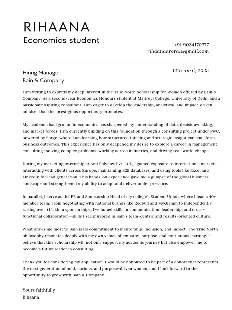 Cover Letter Bain & Co | PDF