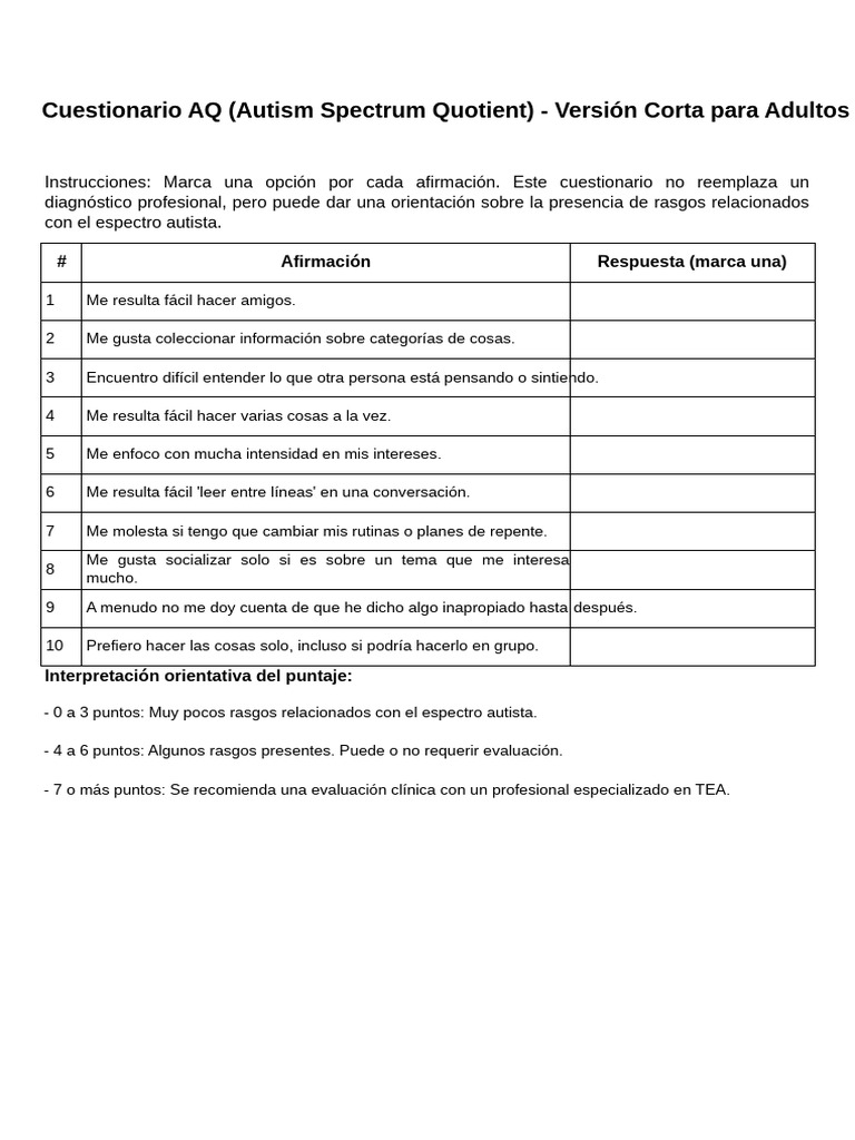 Cópia de AQ - Cuestionario - Editable - Adultos | PDF