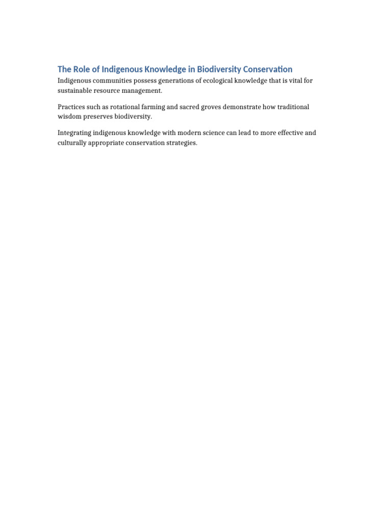 Indigenous Knowledge in Biodiversity Conservation | PDF