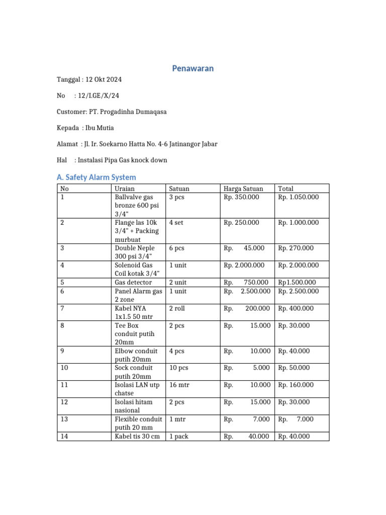 Penawaran Instalasi Pipa Gas Knockdown | PDF