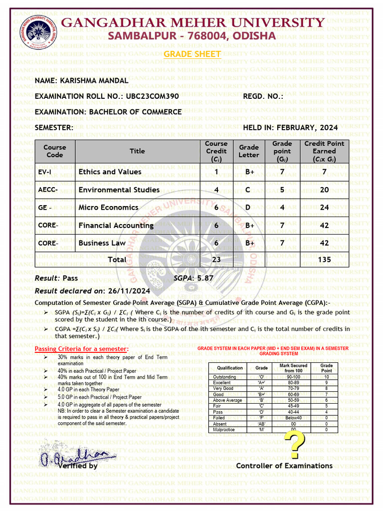 Marksheet UG-I III PG I JAN 2024 UG SEM I 2024-373 Signed | PDF | Higher Education | Vocational ...