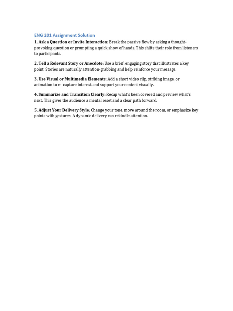 ENG 201 Assignment Solution | PDF