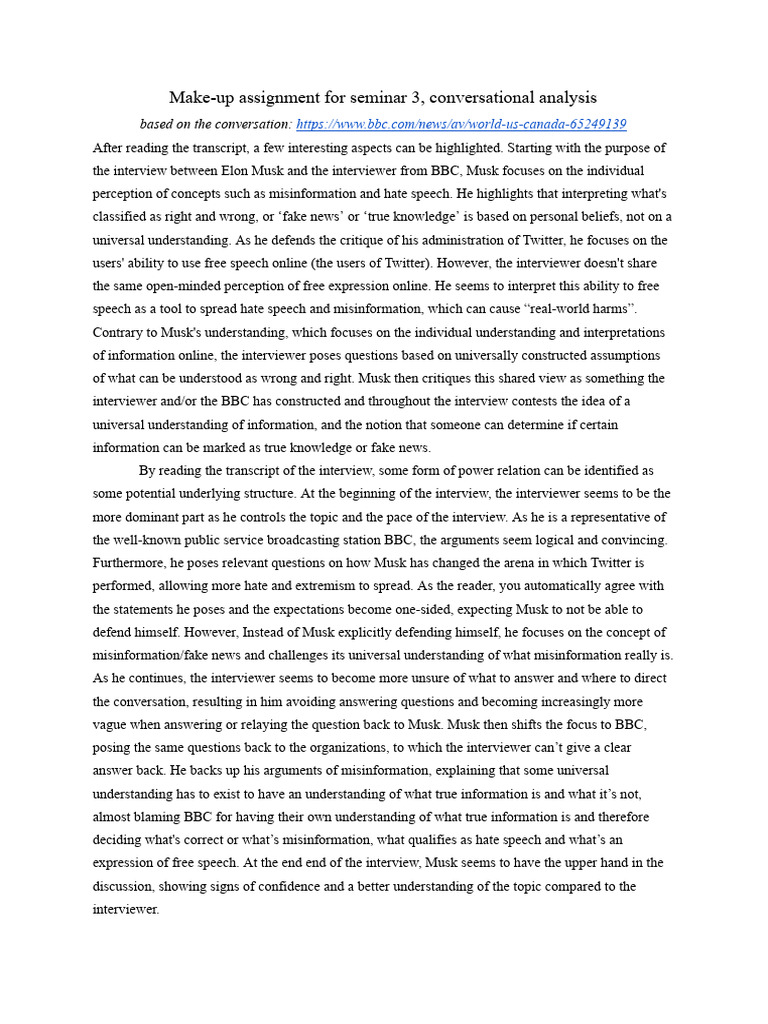 Make-Up Assignment Conversational Analysis | PDF | Knowledge | Information