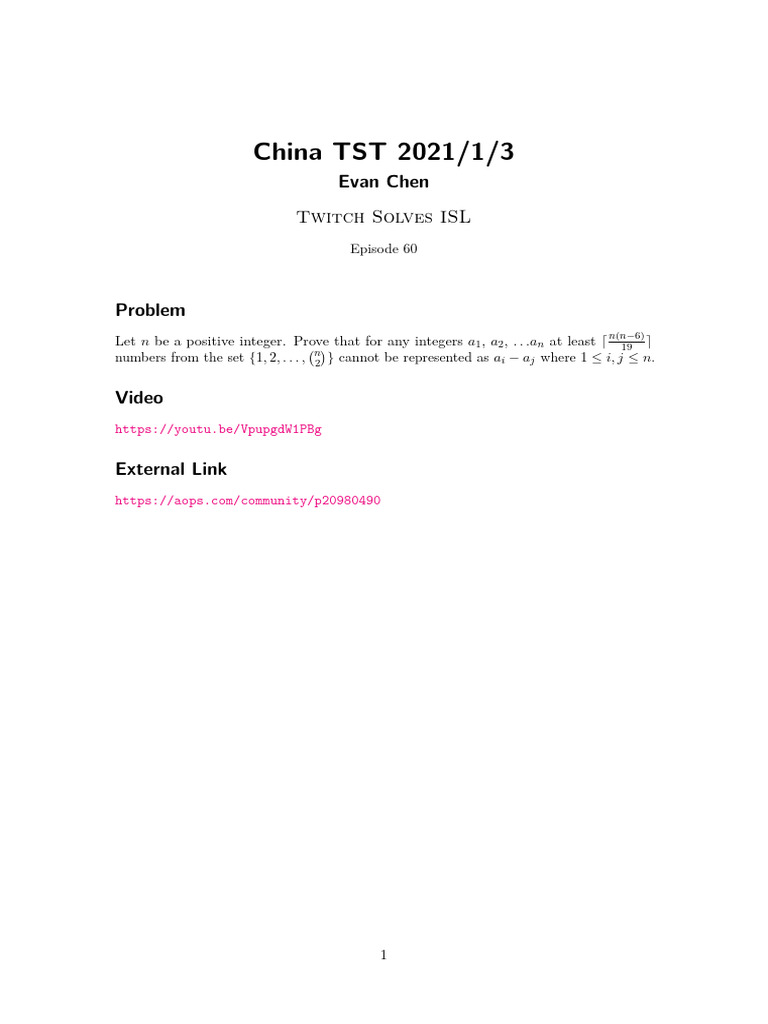 China TST 2021 Problem Solution | PDF | Discrete Mathematics | Arithmetic