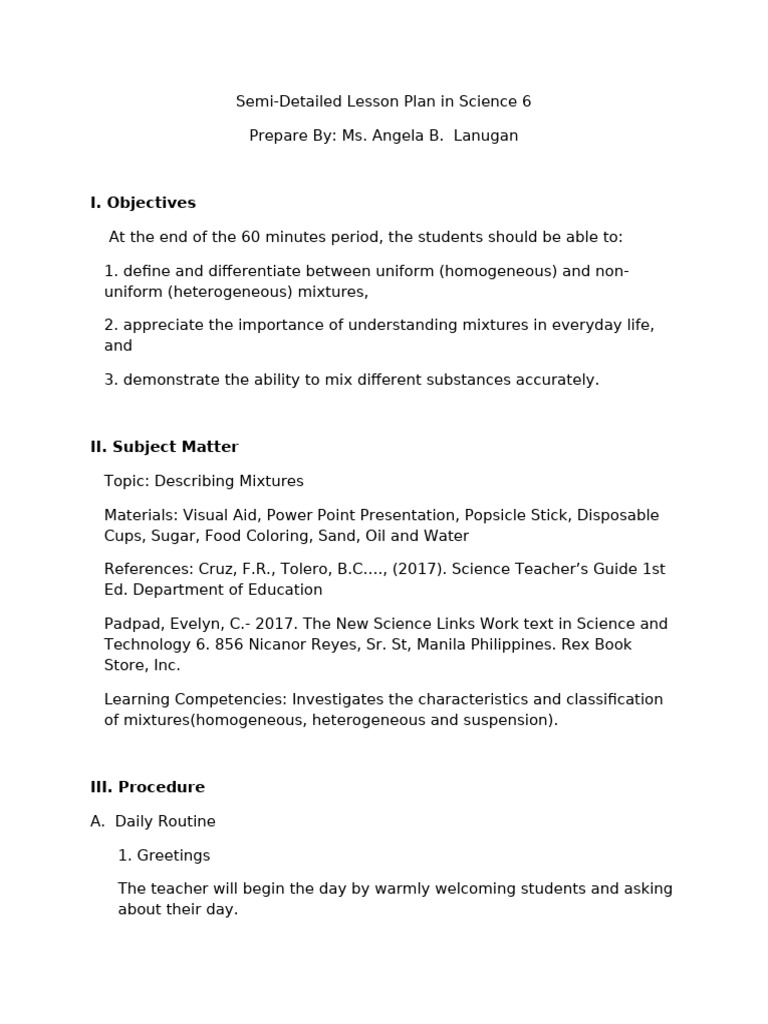 Lesson Plan in-WPS Office | PDF | Mixture | Chemistry