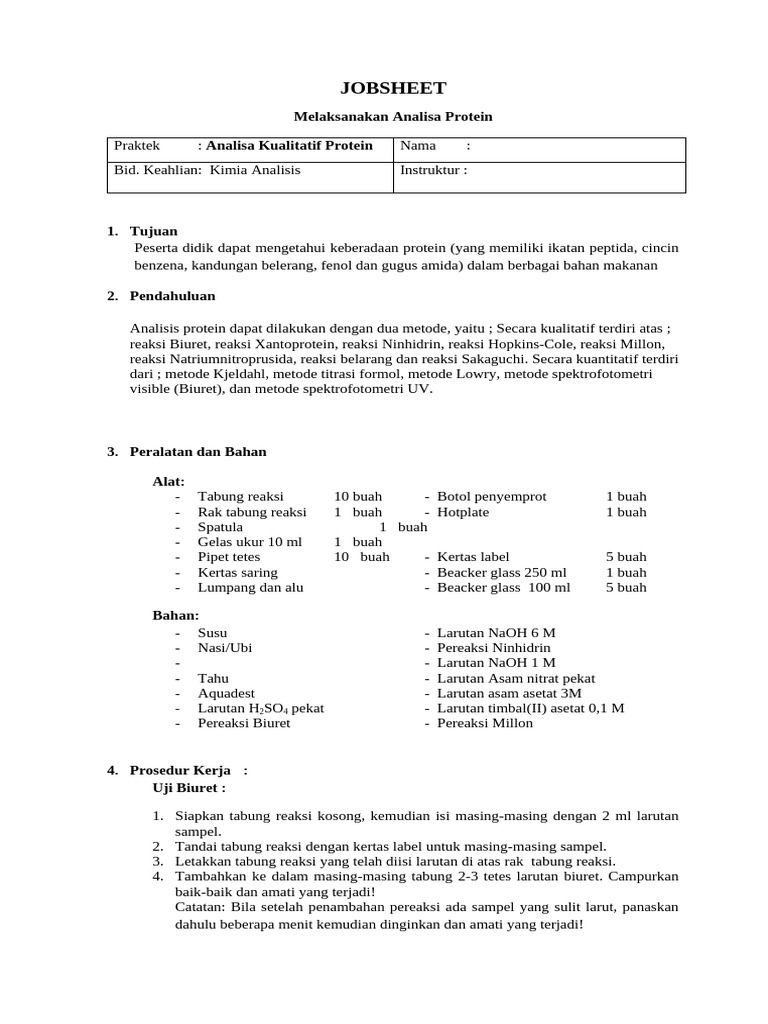 Jobsheet Kuali Protein | PDF