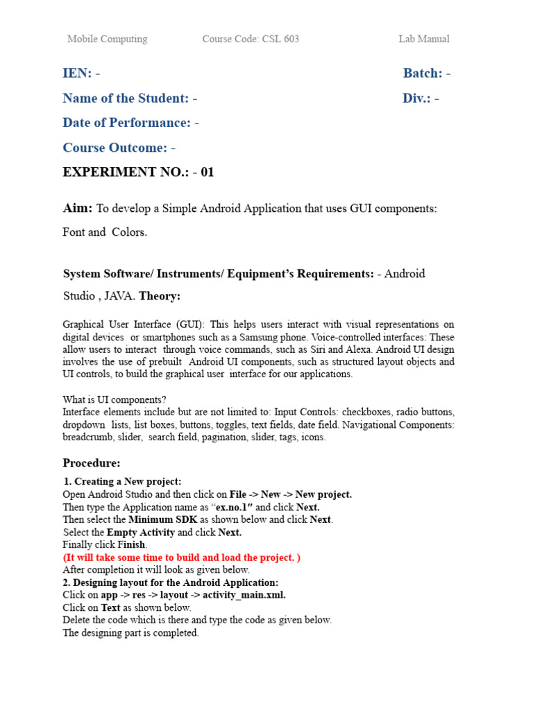 MC LABMANUAL - CSD - Te - Semvi - 2024-25 - Students | PDF | Computer Network | Android ...