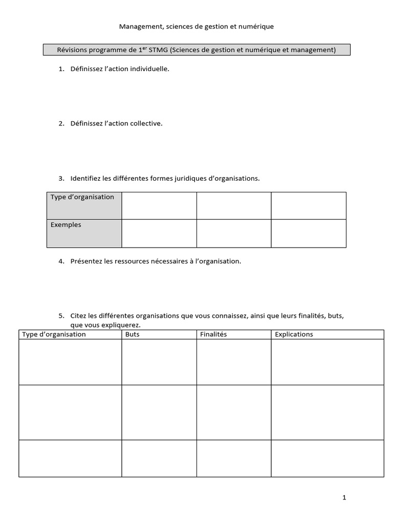 Révisions Management 1ère STMG | PDF | Business