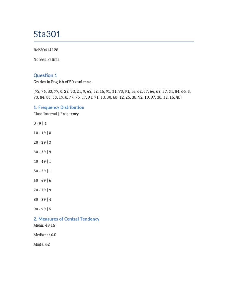 sta301 assignment solution spring 2025 | PDF