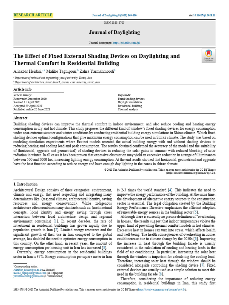 The Effect of Fixed External Shading Devices on Daylighting And | PDF | Energy Conservation | Window