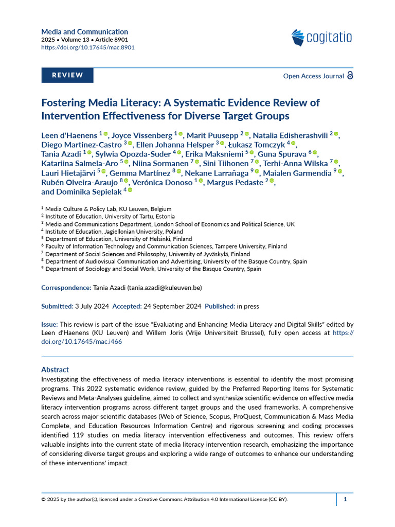Fostering Media Literacy - A Systematic Evidence Review of Intervention ...