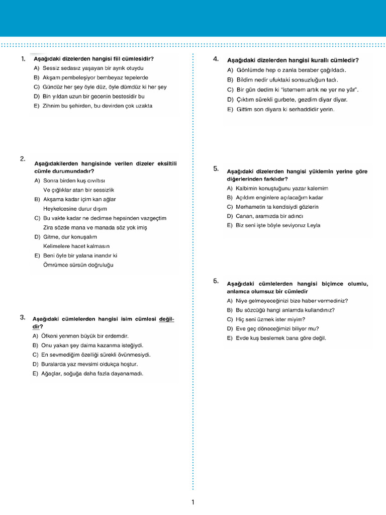 10.-Sınıf-Edb-Cümle-Türleri 50 Soru | PDF
