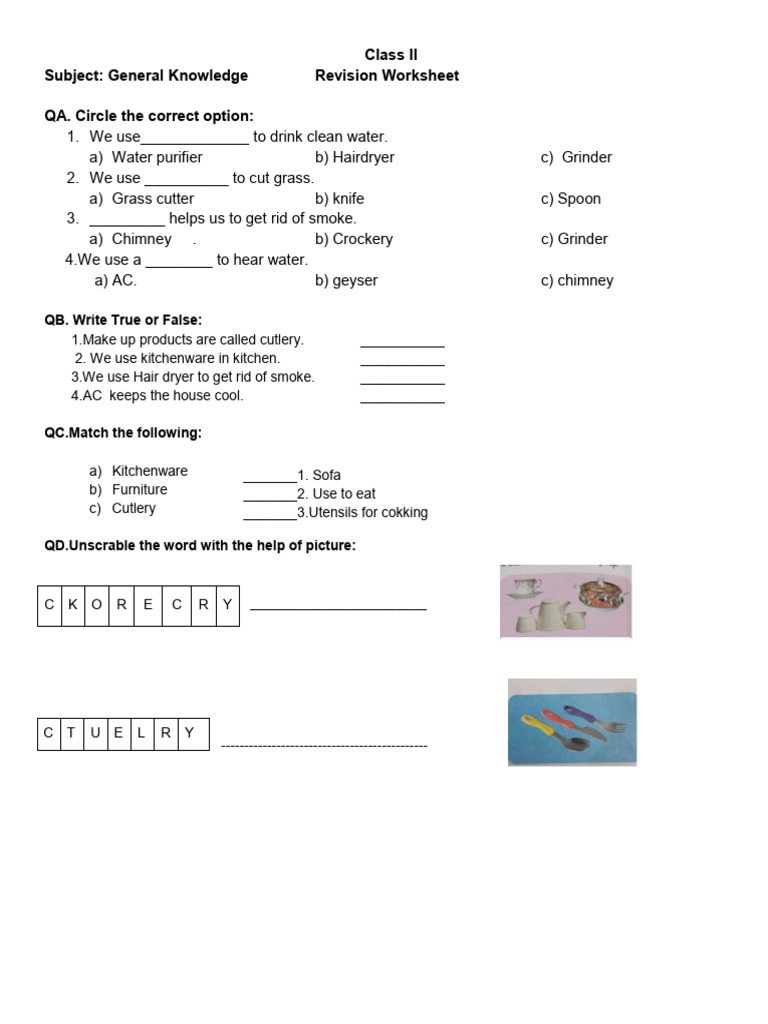 Class-2 GK Worksheet | PDF