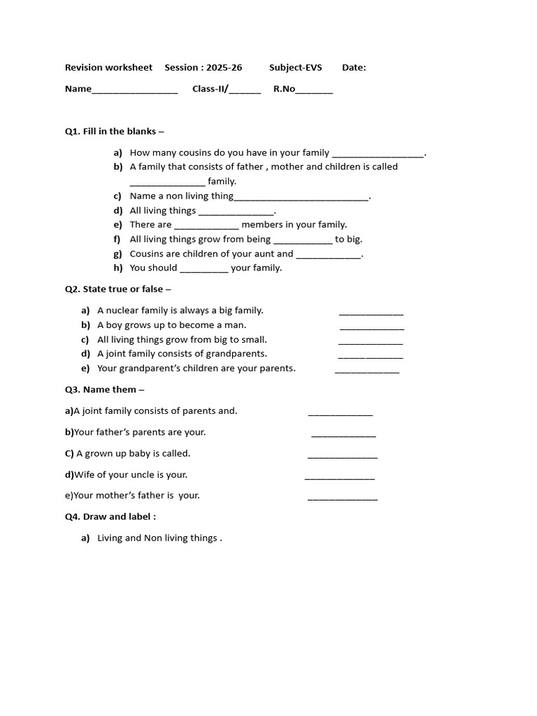Class-2 Evs Worksheet | PDF