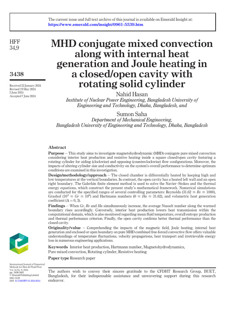 10 1108 - HFF 01 2024 0054 | PDF | Convection | Heat Transfer