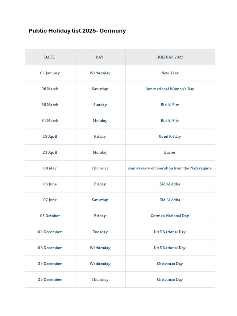 Holiday List Germany | PDF