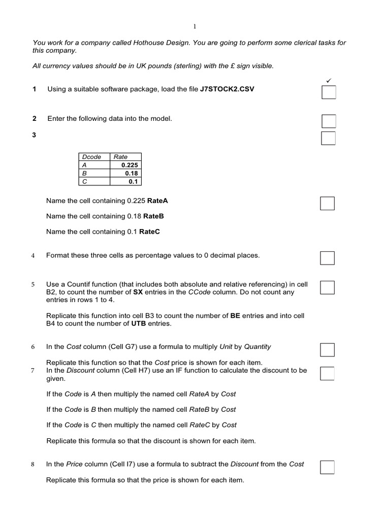 Past Paper Practice - Spreadsheet | PDF | Spreadsheet