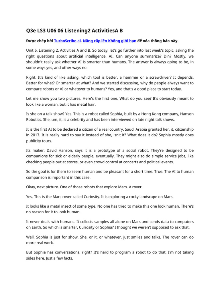 Q3e LS3 U06 06 Listening2 ActivitiesA B | PDF | Curiosity (Rover) | Mars