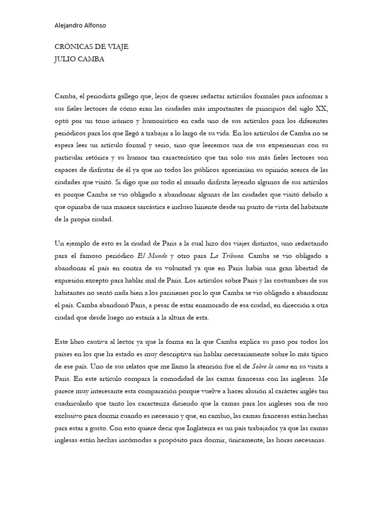 Cronicas de Viaje Ensayo | PDF | Humor