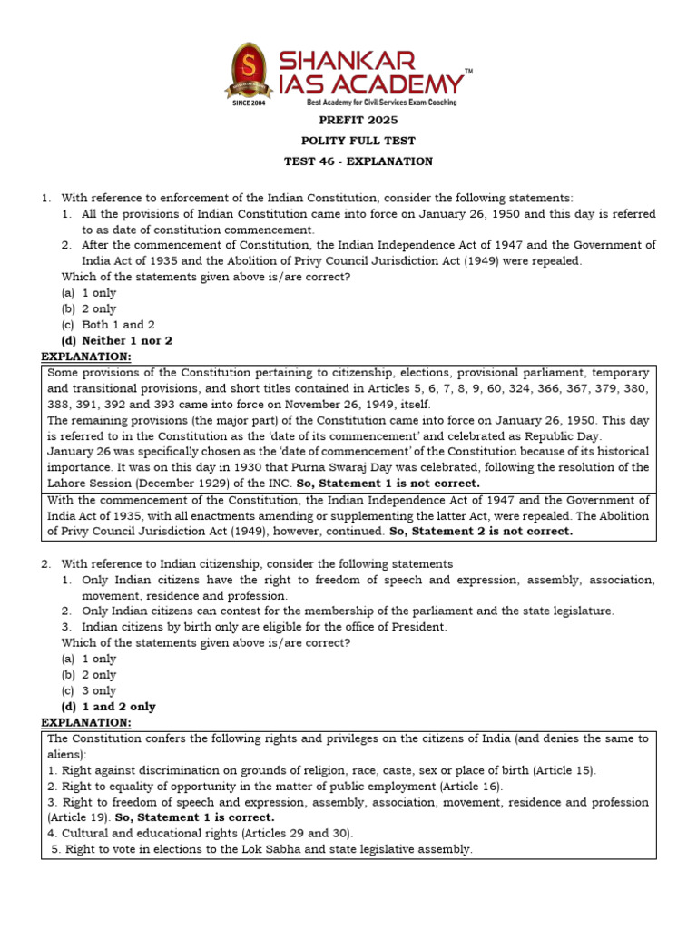Test 46 - Explanation | PDF | Ex Post Facto Law | Constitutional Amendment