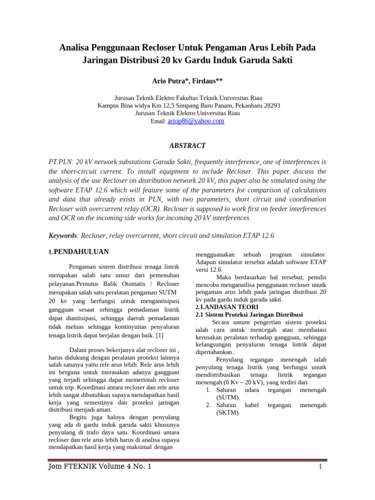Analisa Penggunaan Recloser Untuk Pengam Dikonversi | PDF