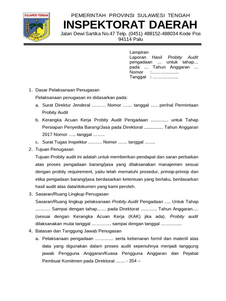 CONTOH Lampiran Laporan Hasil Probity Audit | PDF
