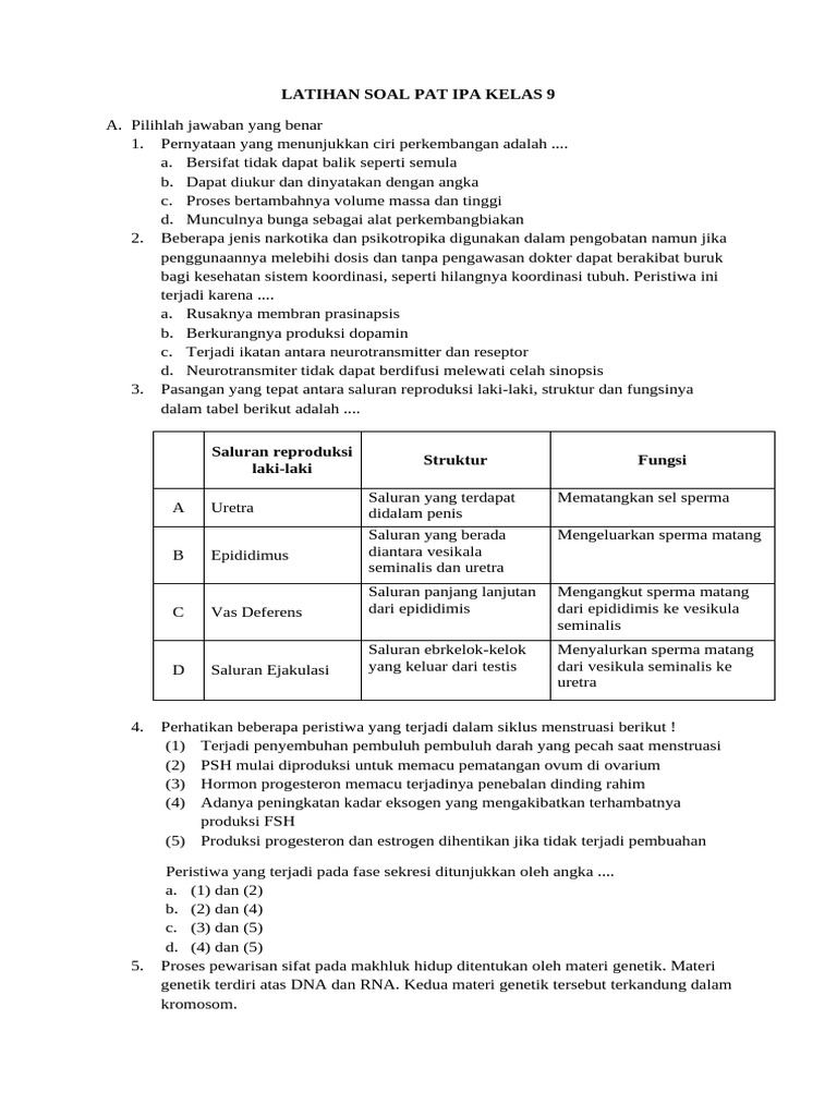 Latihan Soal PAT IPA Kelas 9 | PDF