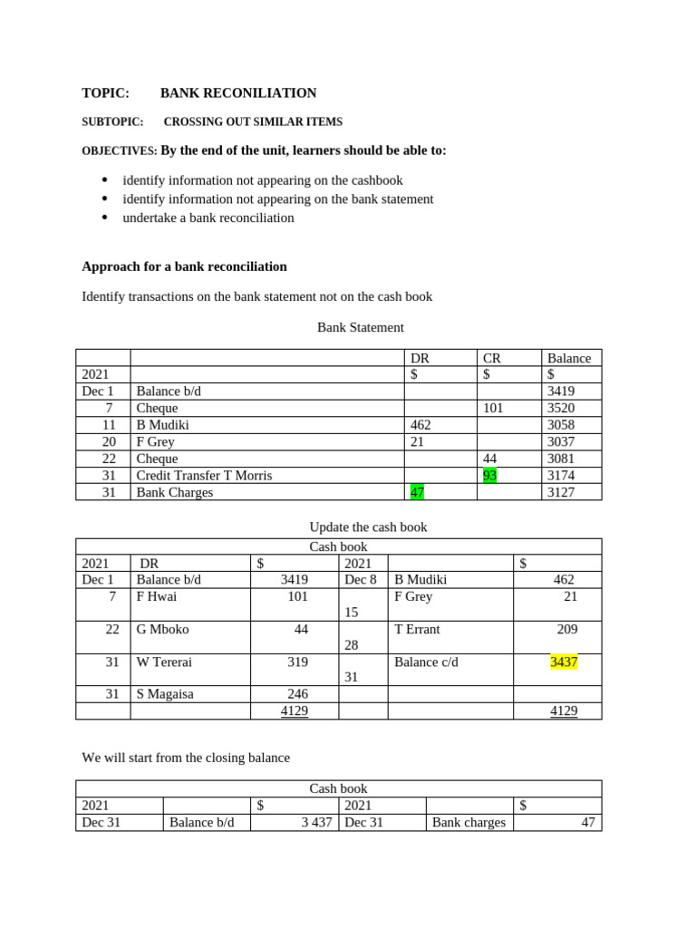 Bank Reconcilation - Crossing Out Similar Items | PDF | Banks | Cheque