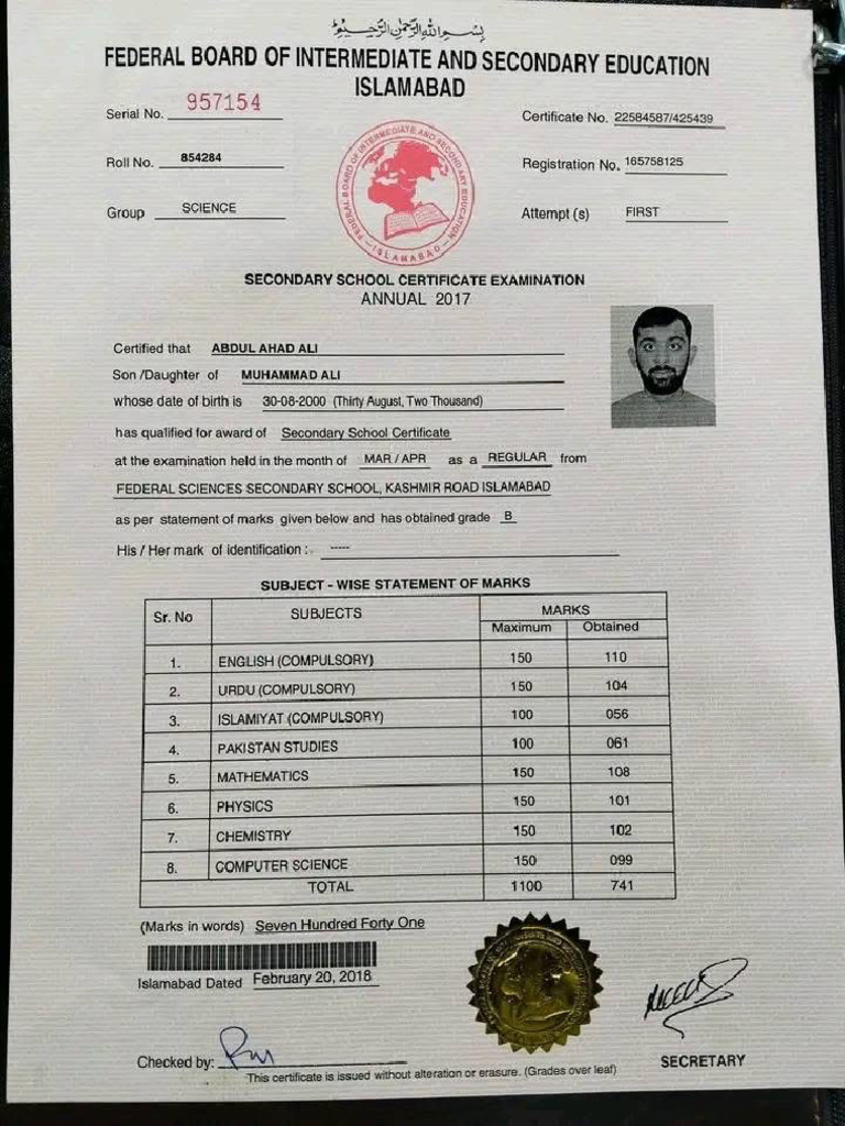 Secondary school certificate | PDF