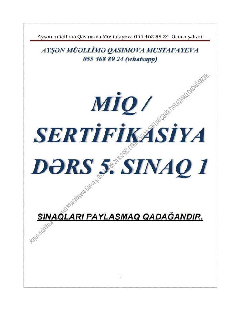 DƏRS 5. Sinaq 1. | PDF