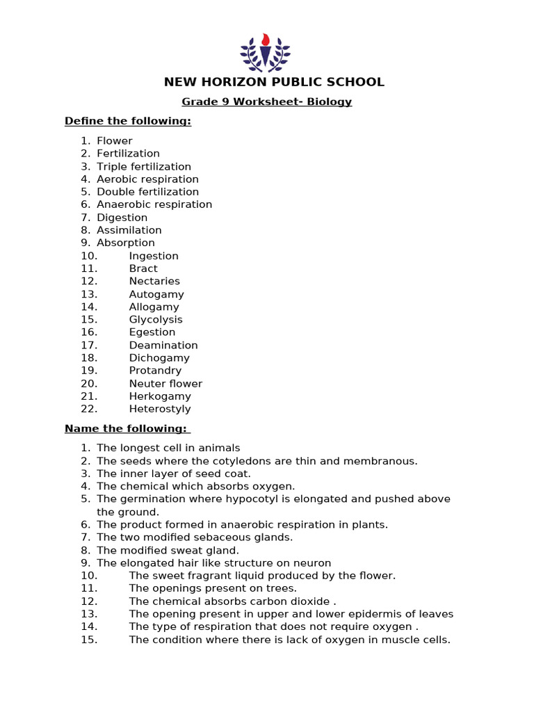 Grade 9 Worksheet 1738225620 | PDF | Epithelium | Tissue (Biology)