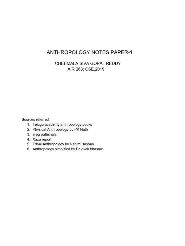 Anthropology Notes by Cheemala Siva Gopal Reddy | PDF