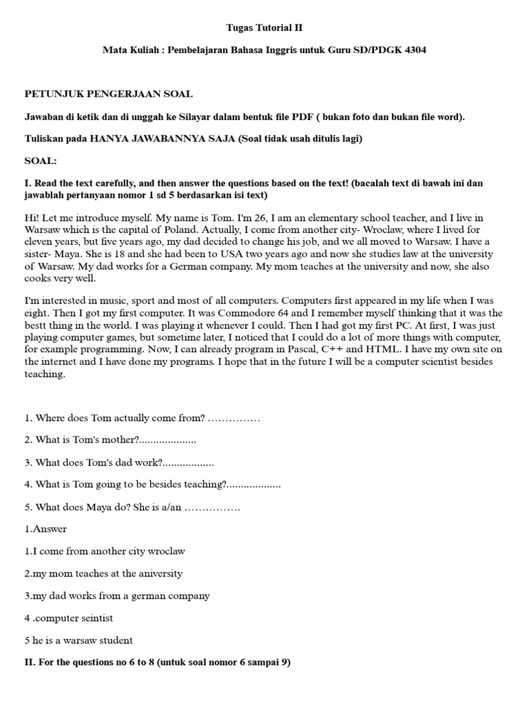 English Learning Assignment for Teachers | PDF