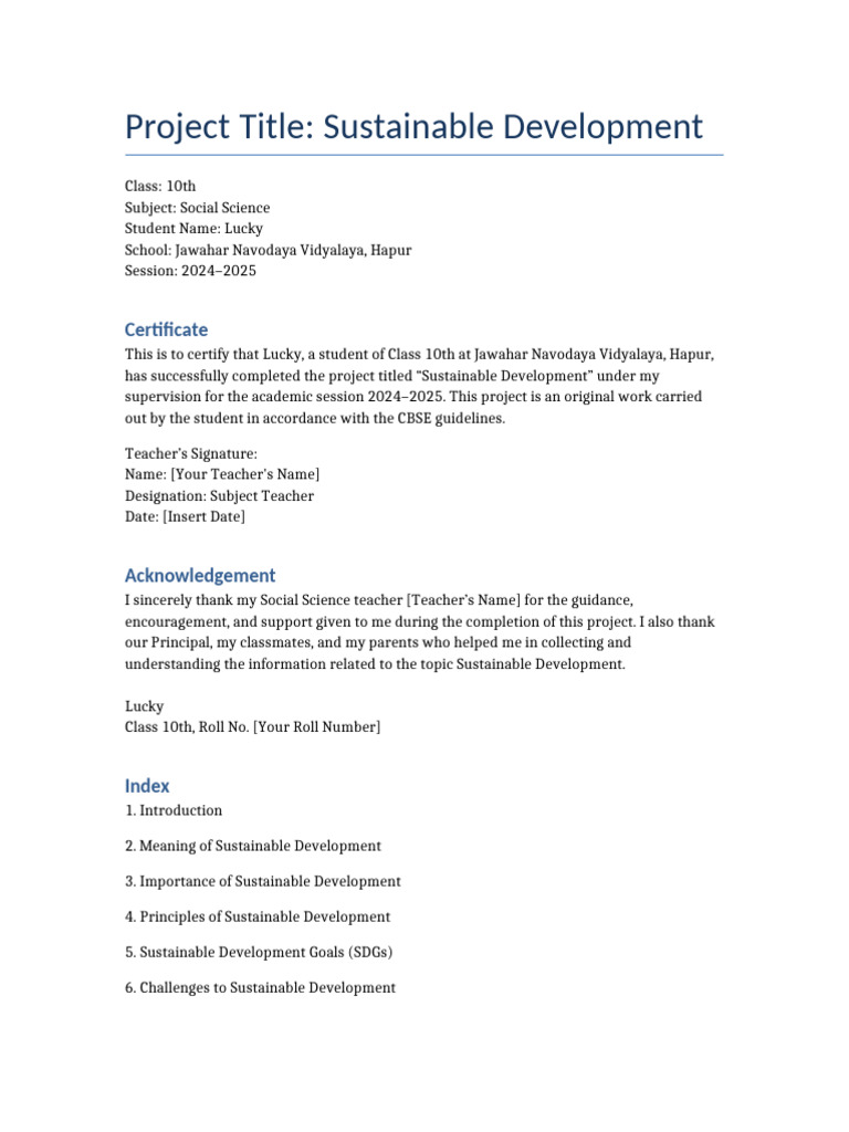 Sustainable Development Project Class10 Updated | PDF | Sustainability ...