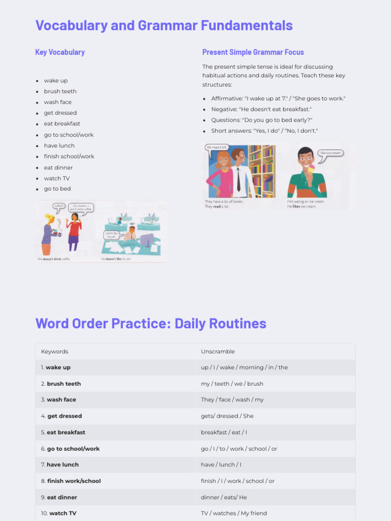 Grade 3 Daily Routine Worksheets | PDF | Verb | Language Mechanics