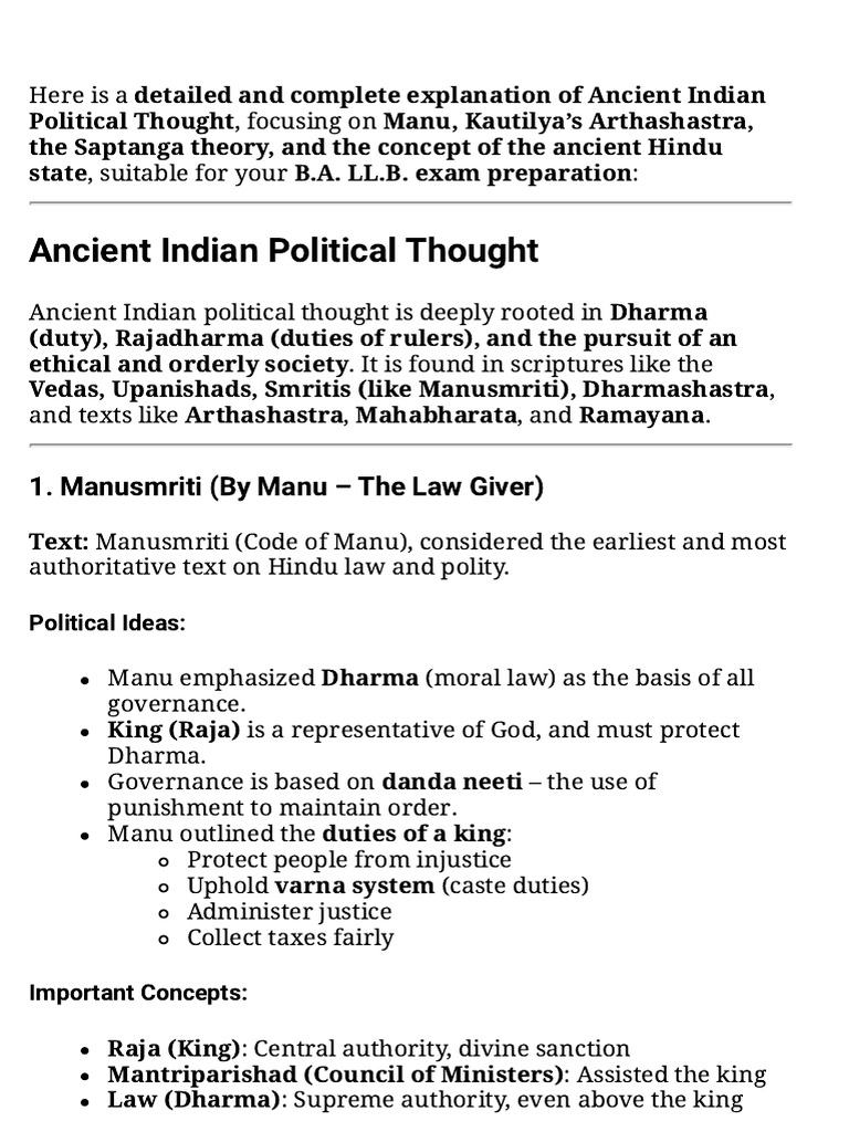Ancient Indian Political Thought Explained | PDF | Dharma | Diplomacy