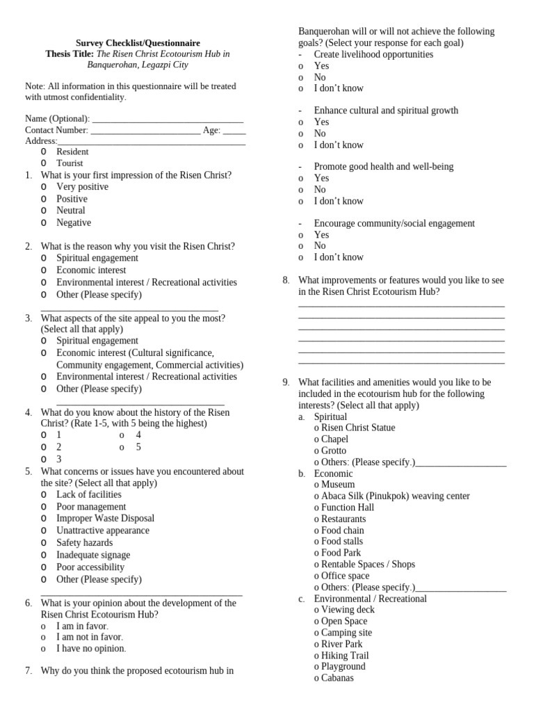Survey Checklist | PDF | Environment | Natural Environment