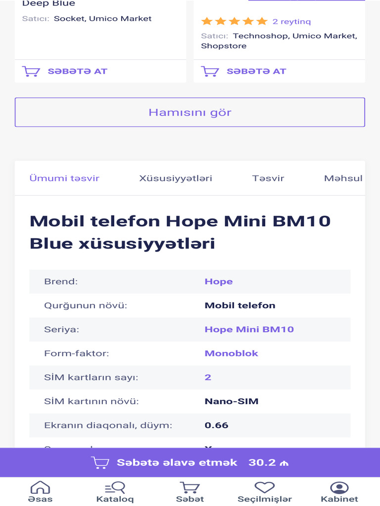 Mobil Telefon Hope Mini BM10 Blue - Qiymeti, Bakı | PDF