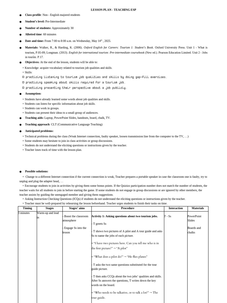 G4 - Teaching Esp - Lesson Plan | PDF | Verb | Linguistic Morphology