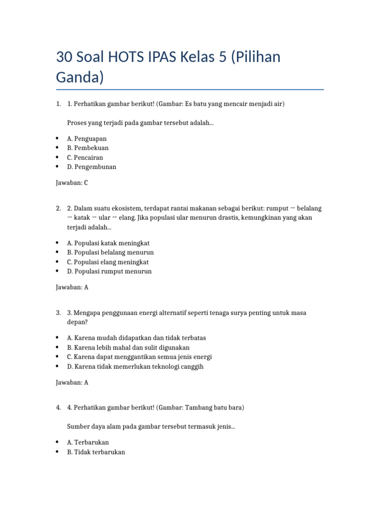 Soal HOTS IPAS Kelas 5 SD | PDF