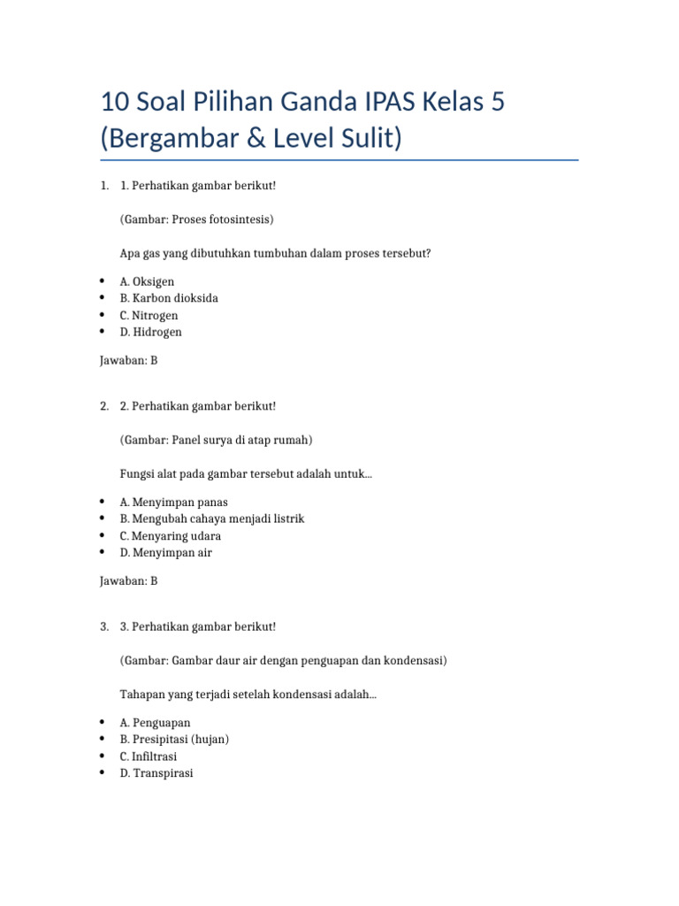 10 Soal IPAS Bergambar Level Sulit | PDF