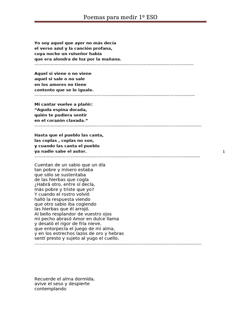 POEMAS PARA MEDIR VERSOS | PDF